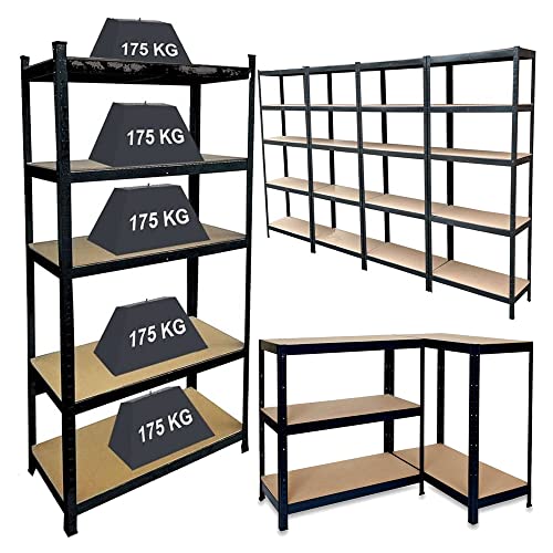 Black Shelves -5 Tier Boltless Garage Shelving Workshop Storage Racking Shelves Heavy Duty Metal Storage Rack Shelf Unit,MDF Sheet Garage Shelf,Adjustable Shelving for Warehouse,Office,Kitchen,Home