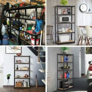 Black Shelves -5 Tier Boltless Garage Shelving Workshop Storage Racking Shelves Heavy Duty Metal Storage Rack Shelf Unit,MDF Sheet Garage Shelf,Adjustable Shelving for Warehouse,Office,Kitchen,Home