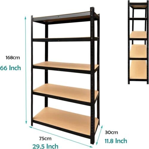 Black Shelves -5 Tier Boltless Garage Shelving Workshop Storage Racking Shelves Heavy Duty Metal Storage Rack Shelf Unit,MDF Sheet Garage Shelf,Adjustable Shelving for Warehouse,Office,Kitchen,Home