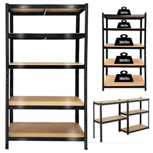 heavy duty 5 tier garage shelving units, boltless metal storage shelves shed utility rack,175kg per shelf,adjustable shelving unit shed warehouse workshop office storage shelves,multipurpose shelf