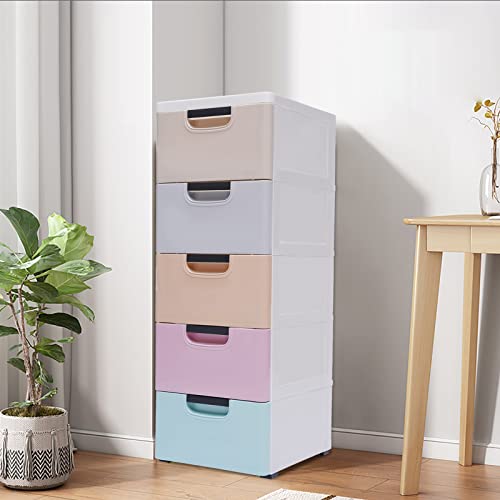 LUGBING Plastic Drawers Organizer, 15.75"x11.81"x33.07" Storage Drawers Containers with 5 Drawers for Living Room Bedroom Office