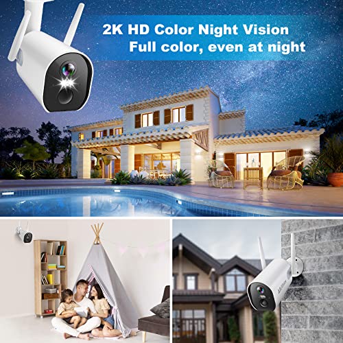 AlkiVision Security Cameras Wireless Outdoor - 2K HD Color Night Vision AI Motion Detection WiFi Wireless Cameras for Home Security, Spotlight Siren Alarm with 2-Way Audio, 7-Day Cloud/SD Storage