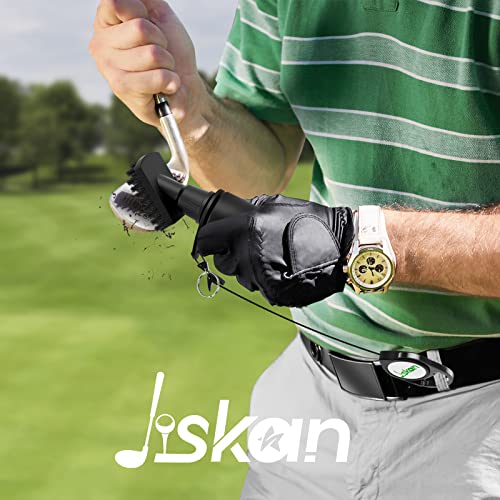 Jiskan Pro Golf Club Brush Cleaner with Retainer Clip and Squeeze Water Bottle 7.5 Inches Holds 4 Ounces of Water, Essentials Golf Accessories for Men, Best Golf Gifts for Men