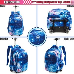 Egchescebo Boys Rolling Backpacks with Wheels 3PCS Starry Sky Backpack for School Wheeled Luggage Suitcase Lunch Box Pencil Case Large Capacity Bookbag Adjustable Trolley for Elementary Travel Blue