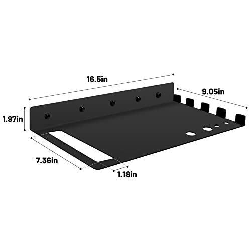 OMMUU 16.5" Chainsaw Rack Shelf Stand Chain Saw Wall Mount Hanger Hook Chainsaw Wall Holder Case Accessories Garage Organization Storage Tool Black Metal Floating Shelf