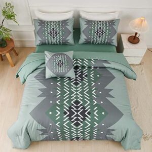 ANGIYUIN 6Pcs Boho Sage Green Comforter Set, Full Size Bed in a Bag, Ultra Soft Microfiber Bedding Set, Western Geometric Lightweight Comforters (Full, Green)