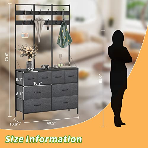 IBITION 8 Drawers Dressers Organizer with Shelf for Bedroom,Living Room,Closet,Entryway.Chest of Drawers with Wooden Top and Sturdy Metal Frame,Grey