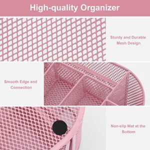 EOOUT Pink Desk Accessories, Pen Holder for Desk, Mesh Desk Organizer with 8 Compartments and 1 Drawer for Office Home School Classroom