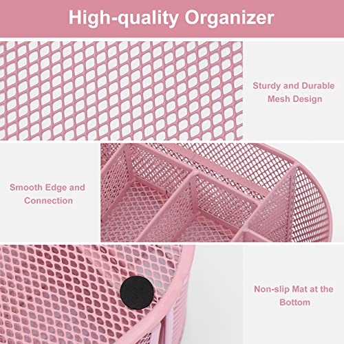 EOOUT Pink Desk Accessories, Pen Holder for Desk, Mesh Desk Organizer with 8 Compartments and 1 Drawer for Office Home School Classroom