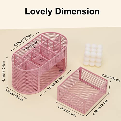 EOOUT Pink Desk Accessories, Pen Holder for Desk, Mesh Desk Organizer with 8 Compartments and 1 Drawer for Office Home School Classroom