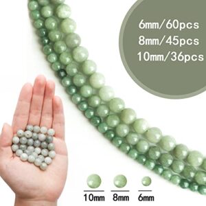 Burmese Jade Natural Gemstone Beads for Jewelry Making - AIXPROBEAD 60pcs 6mm Loose Round Stone Beads for DIY Bracelets and Necklaces