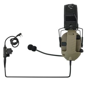 TSVISIONCORE Microphone & PTT for Walker's Razor Noise Cancelling Headphones Airsoft（Tan）