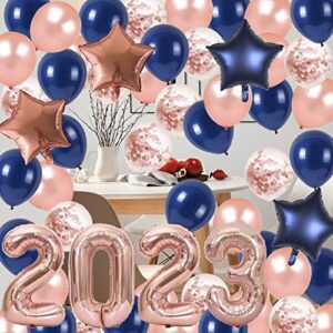 happyfield rose gold and navy blue graduation party decorations 2023 navy blue rose gold party decorations rose gold and navy blue birthday party decorations gender reveal bridal shower baby shower