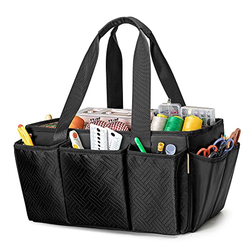 Fasrom Sewing Accessories Organizer Bag, Craft Art Supply Caddy Tote Bag for Scrapbooking and Sewing Storage, Black (Empty Bag Only, Patent Designed)