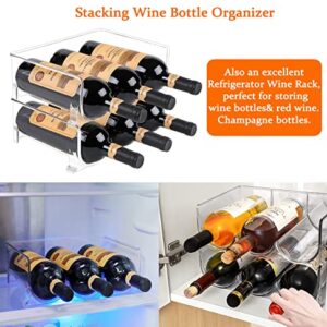 Geelyda Water Bottle Storage Organizer, 2 Pack 6 Water Bottle Holder for Cabinet - Fridge Cabinet Kitchen Organizer for Champagne Wine Water Bottles, Stackable Water Bottle Organizer for Refrigerator