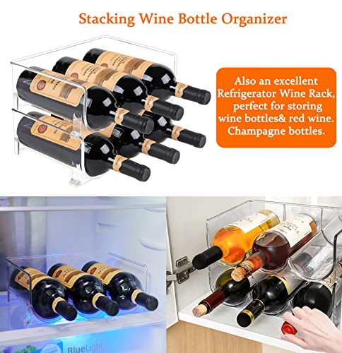 Geelyda Water Bottle Storage Organizer, 2 Pack 6 Water Bottle Holder for Cabinet - Fridge Cabinet Kitchen Organizer for Champagne Wine Water Bottles, Stackable Water Bottle Organizer for Refrigerator