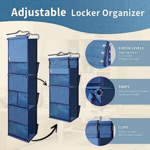 Annecy Locker Organizer for School, Work, Gym, and Closet, 3 Shelf Hanging Locker Accessories for Girls Boys, Adjustable School Locker Shelf from 3 to 2 Shelves, Navy Blue