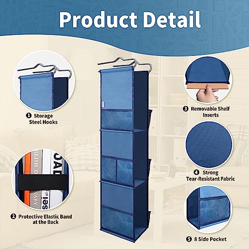 Annecy Locker Organizer for School, Work, Gym, and Closet, 3 Shelf Hanging Locker Accessories for Girls Boys, Adjustable School Locker Shelf from 3 to 2 Shelves, Navy Blue