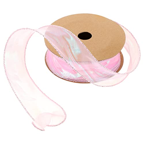 SEWACC Organza Ribbon Shimmer Sheer Chiffon Ribbon Wide Pink Wired Ribbons for Gift Wrapping DIY Crafts Bouquet Garland Baking Bowknot Wedding Party