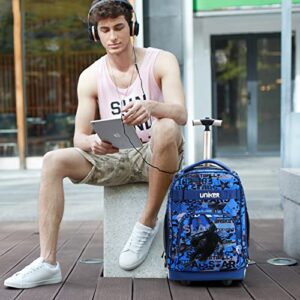 UNIKER Rolling Backpacks Football Pattern,Trolley School Bag with Pencil Case,Trip Luggage,Wheeled Suitcase with Two Wheels,Rolling Backpack Set