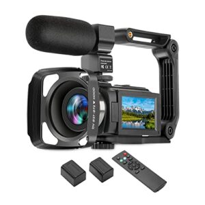 wzx 4k video camera camcorder, ultra hd wifi 60fps 48mp 16x digital zoom, touch screen night vision vlogging camera, youtube camera with external microphone, remote control, lens hood, stabilizer