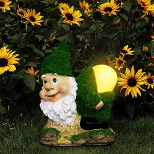 vzvxcc solar garden outdoor statues - resin gnome statue outdoor decor solar led lights outdoor statue decoration for patio, balcony, yard, lawn ornament gift outdoor spring decorations