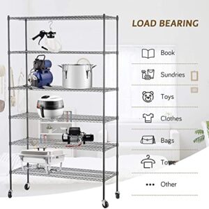 Alohappy 6 Tier Adjustable Metal Shelf Wire Shelving Unit Storage with Wheels 82" H x 48" L x 18" D for Home Kitchen Garage Pantry (Silver)