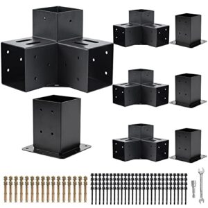 nrspp pergola bracket，4x4 pergola kit 3-way right angle corner bracket with black powder coated,woodwork diy pergola kit & post base brackets for gazebos, patio pergolas(actual: 3.5"x3.5") 4 set