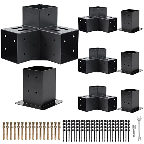 Nrspp Pergola Bracket，4x4 Pergola Kit 3-Way Right Angle Corner Bracket with Black Powder Coated,Woodwork DIY Pergola Kit & Post Base Brackets for Gazebos, Patio Pergolas(Actual: 3.5"x3.5") 4 Set