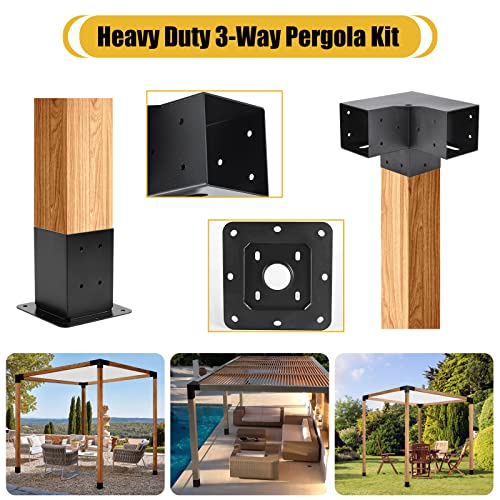 Nrspp Pergola Bracket，4x4 Pergola Kit 3-Way Right Angle Corner Bracket with Black Powder Coated,Woodwork DIY Pergola Kit & Post Base Brackets for Gazebos, Patio Pergolas(Actual: 3.5"x3.5") 4 Set