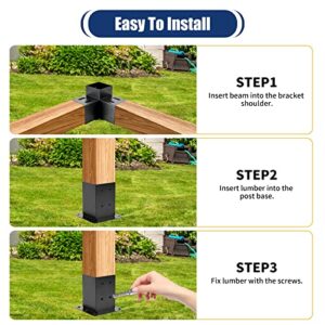 Nrspp Pergola Bracket，4x4 Pergola Kit 3-Way Right Angle Corner Bracket with Black Powder Coated,Woodwork DIY Pergola Kit & Post Base Brackets for Gazebos, Patio Pergolas(Actual: 3.5"x3.5") 4 Set