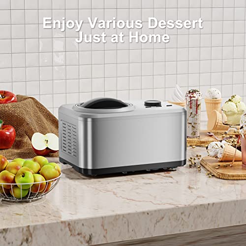 LHRIVER Ice Cream Maker,1.5 Quart Stainless Steel Automatic Ice Cream Maker Machine with LCD Timer,No Pre-freezing,for Making Ice Cream,Gelato,Frozen Yogurt in 30-60 min