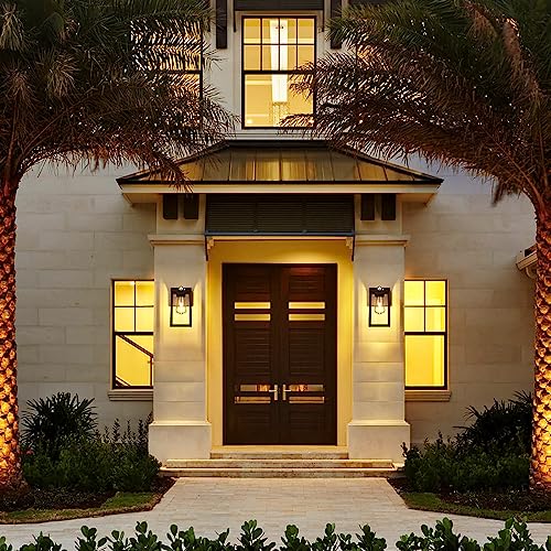 [2 Pack] Solar Wall Lights Outdoor Motion sensor, Wireless Solar Porch Lights with 2 Modes & Waterproof, Dusk to Dawn LED Outdoor Solar Lights for House, Exterior Front Porch Patio Fence Security Lamp