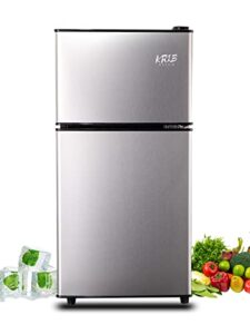 krib bling 3.5 cu.ft refrigerator 2 door 7 level adjustable thermostat control top-freezer refrigerator lock fresh energy saving silver