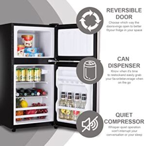 KRIB BLING 3.5 Cu.Ft Refrigerator 2 Door 7 Level Adjustable Thermostat Control Top-Freezer Refrigerator Lock Fresh Energy Saving Silver