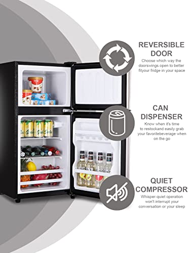 KRIB BLING 3.5 Cu.Ft Refrigerator 2 Door 7 Level Adjustable Thermostat Control Top-Freezer Refrigerator Lock Fresh Energy Saving Silver