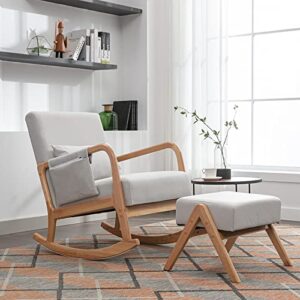 attaliarec nursery rocking chairs with ottoman，rocker chair glider chair for nursery，modern mid century living room chair nursing comfy chairs for mom seniors, light gray