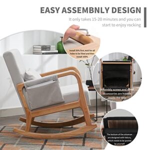 Attaliarec Nursery Rocking Chairs with Ottoman，Rocker Chair Glider Chair for Nursery，Modern Mid Century Living Room Chair Nursing Comfy Chairs for Mom Seniors, Light Gray