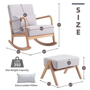 Attaliarec Nursery Rocking Chairs with Ottoman，Rocker Chair Glider Chair for Nursery，Modern Mid Century Living Room Chair Nursing Comfy Chairs for Mom Seniors, Light Gray