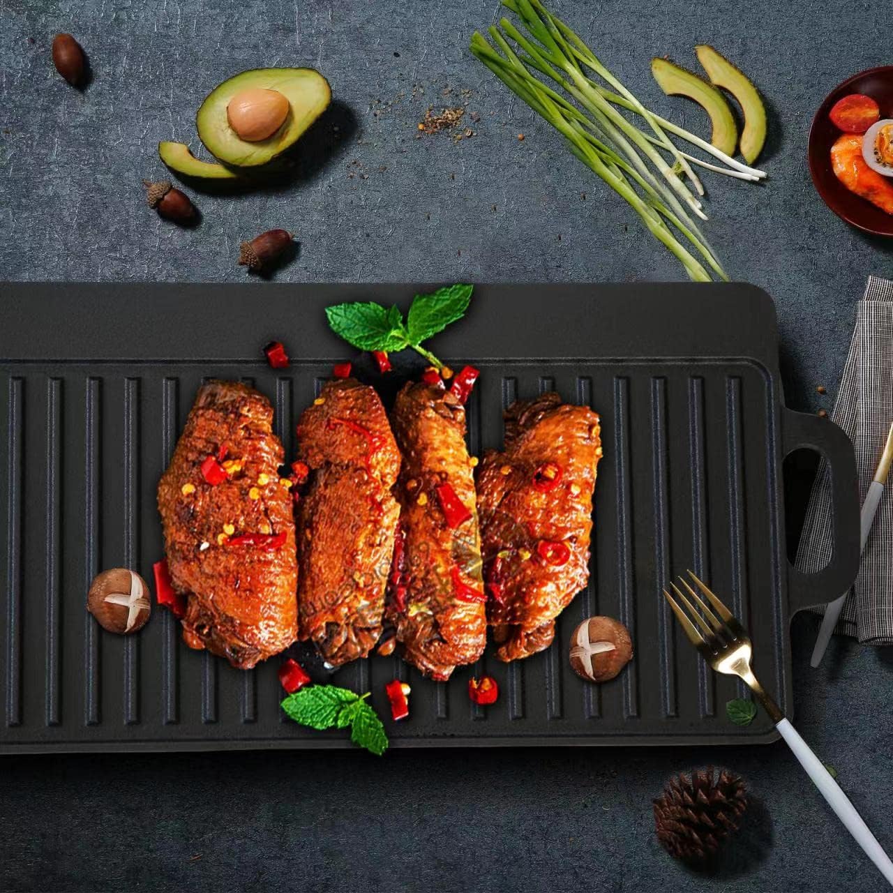 Keleday 20 Inch Cast Iron Griddle Pre-Seasoned Cast Iron Reversible Grill Griddle Pan with Two Handles Square Grill Pan for Stove top Oven and Camping Fire Indoor and Outdoor Use