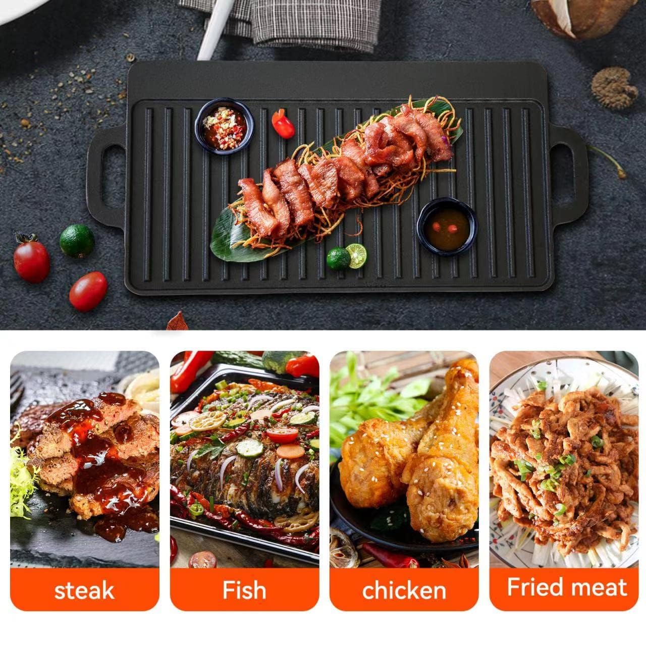 Keleday 20 Inch Cast Iron Griddle Pre-Seasoned Cast Iron Reversible Grill Griddle Pan with Two Handles Square Grill Pan for Stove top Oven and Camping Fire Indoor and Outdoor Use