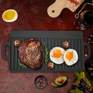 Keleday 20 Inch Cast Iron Griddle Pre-Seasoned Cast Iron Reversible Grill Griddle Pan with Two Handles Square Grill Pan for Stove top Oven and Camping Fire Indoor and Outdoor Use