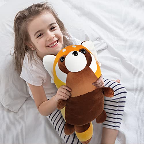 FITNISSFTW Cute Red Panda Stuffed Animals Dog Plush Toy, 24.8" Faux Fur Pillows Throw Plushie Raccoon Pillow Doll, Soft Brown Stuff Friend Hugging Cushion - Kawaii Present for Every Age & Occasion