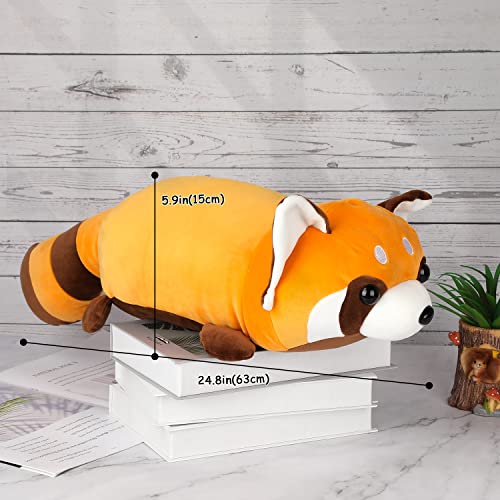 FITNISSFTW Cute Red Panda Stuffed Animals Dog Plush Toy, 24.8" Faux Fur Pillows Throw Plushie Raccoon Pillow Doll, Soft Brown Stuff Friend Hugging Cushion - Kawaii Present for Every Age & Occasion