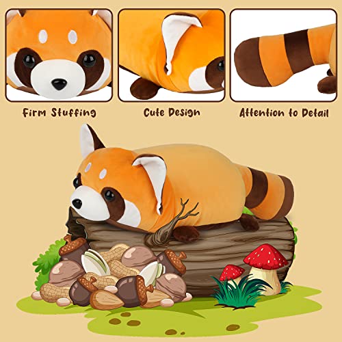 FITNISSFTW Cute Red Panda Stuffed Animals Dog Plush Toy, 24.8" Faux Fur Pillows Throw Plushie Raccoon Pillow Doll, Soft Brown Stuff Friend Hugging Cushion - Kawaii Present for Every Age & Occasion