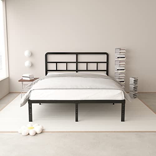 Maenizi Full Bed Frame with Headboard, 14 Inch Full Size Bed Frame No Box Spring Needed Support Up to 3000 lbs, Noise Free, Easy Assembely, Black