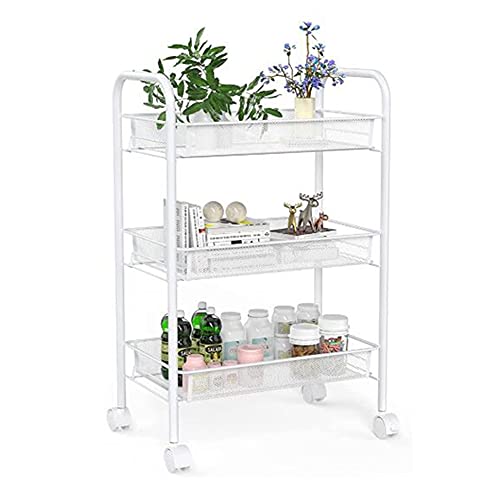 ATAAY Rolling Utility Wire Shelves and Easy Glideer Wheels/White