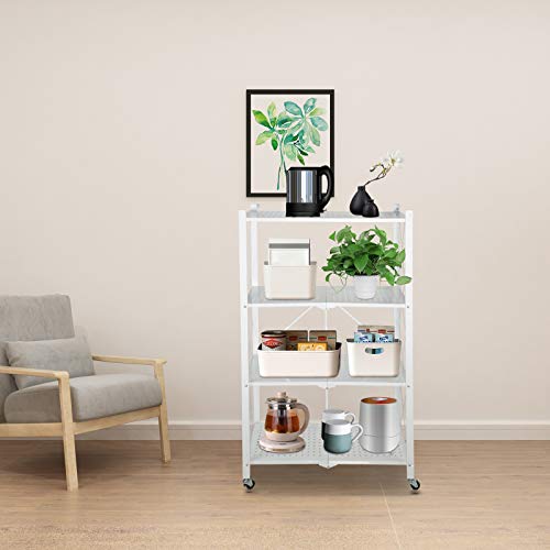 ATAAY Metal Storage Shelves,Plant Stand，Heavy Duty Kitchen Storage Rack Withers for Garage Kitchen Living/White