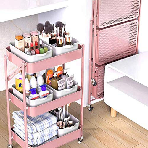 ATAAY Storage Trolley Rolling Trolley Storage Rack Utility Rack Tier Metal Debris Trolley Kitchen Storage/Pink