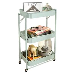 ATAAY Storage Trolley — Portable Storage Unit with Ander Wheels — Rolling Freestanding Shelves for Household/Mint Green